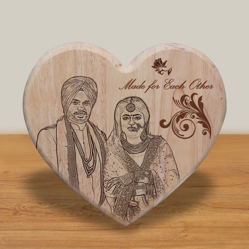 Heart Engraved Wood Frame | Romantic Photo Plaques