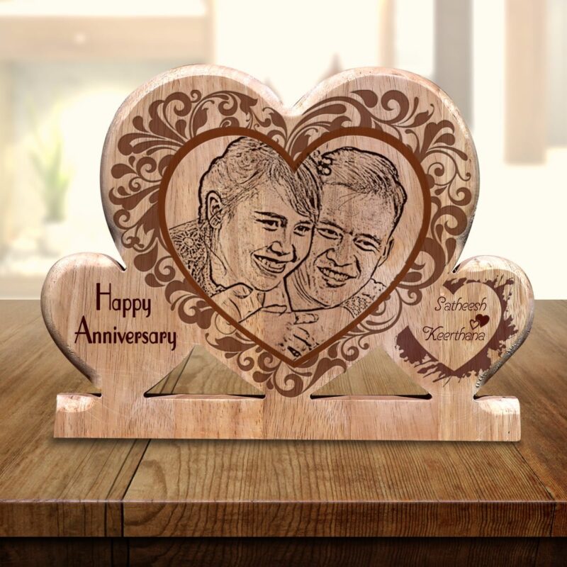 Personalized Wooden Engraving Photo Frame & Plaques Triple Heart Design 7