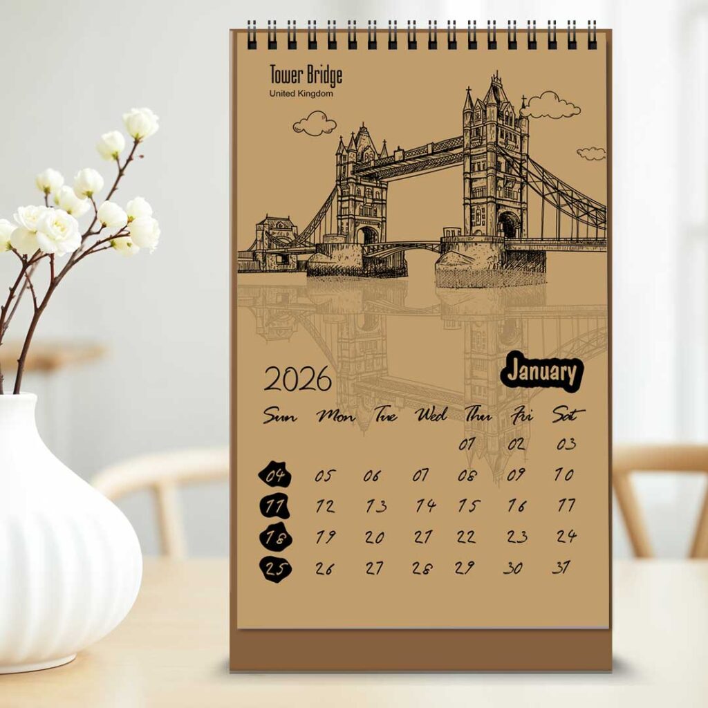 2026 Kraft calendar |Travel Calendar | UK Famous Places Desktop ...