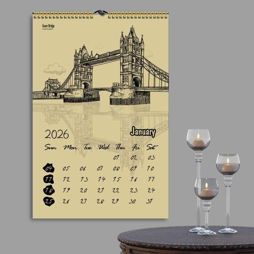 2026 kraft calendar | Travel Calendar | UK Famous Places Wall Calendar ...